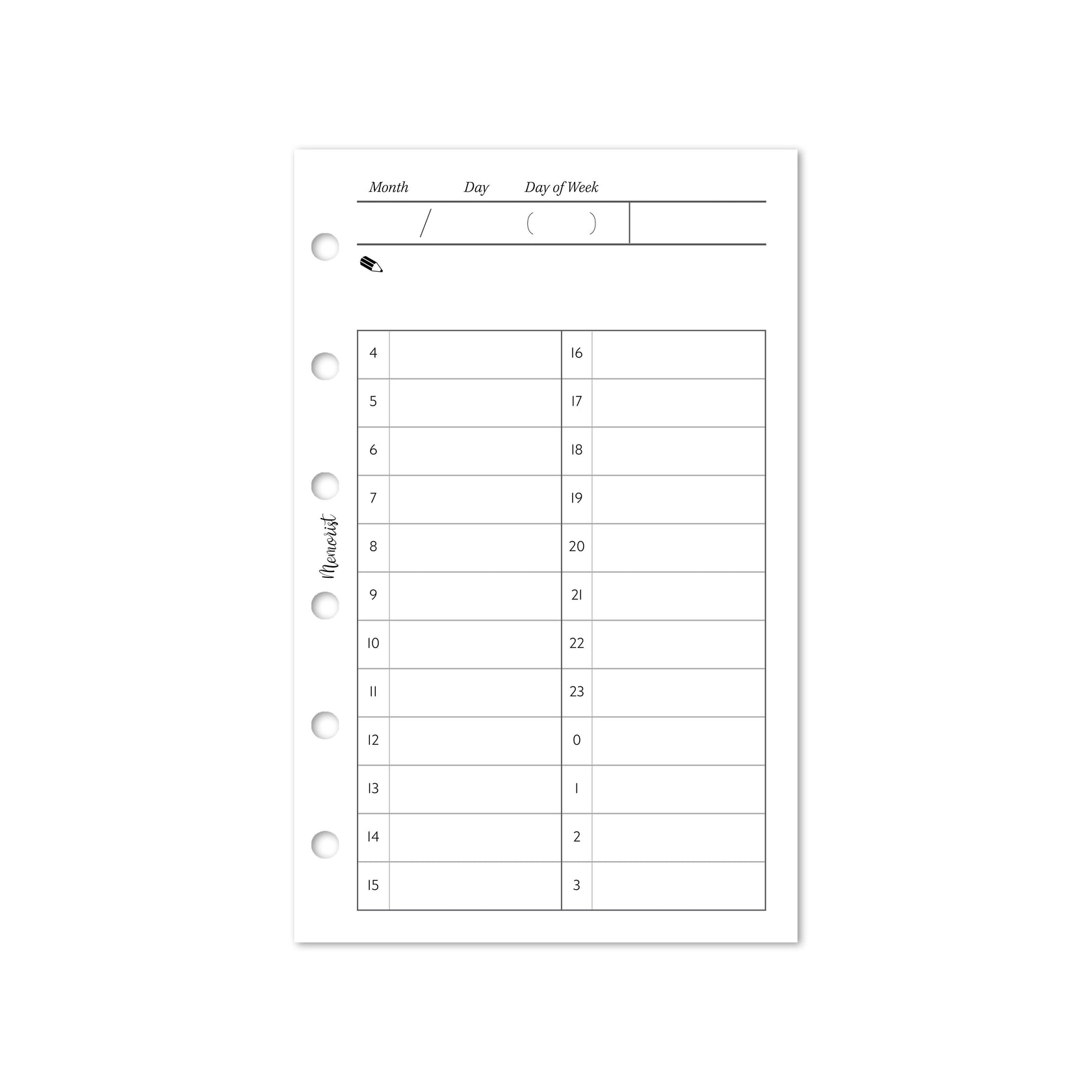 Daily Schedule Refill (Pocket Size Refill) – Memorist｜メモリスト